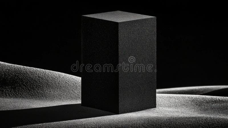 A Black Cube Sits on a Sandy Surface, Casting a Shadow on the Sand ...