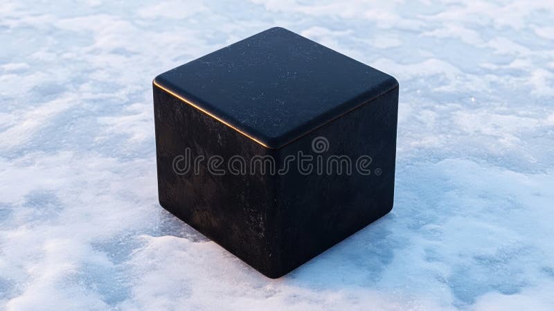 A Black Cube Sits on a Snowy Surface. Stock Image - Image of lighting ...