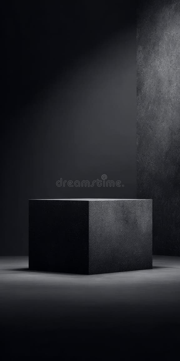 Black Cube Stage with Shadowy Gradient Backdrop and Minimal Podium for ...