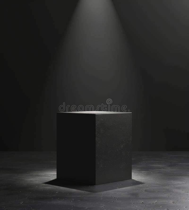 Black Cube Under Spotlight on Stage Evoking Mystery and Simplicity ...