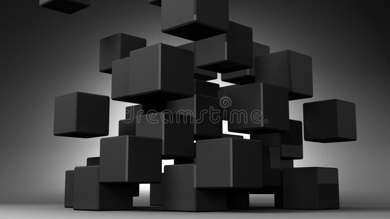 Black Cubes Abstract on Black Background. Stock Illustration ...