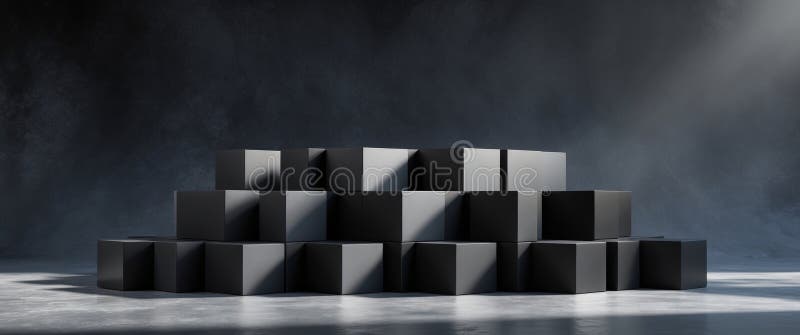 Black Cubes Display on Dark Background for Product Showcase. Stock ...