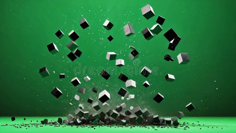 Black Cubes Exploding on Green Screen Background Stock Footage - Video ...