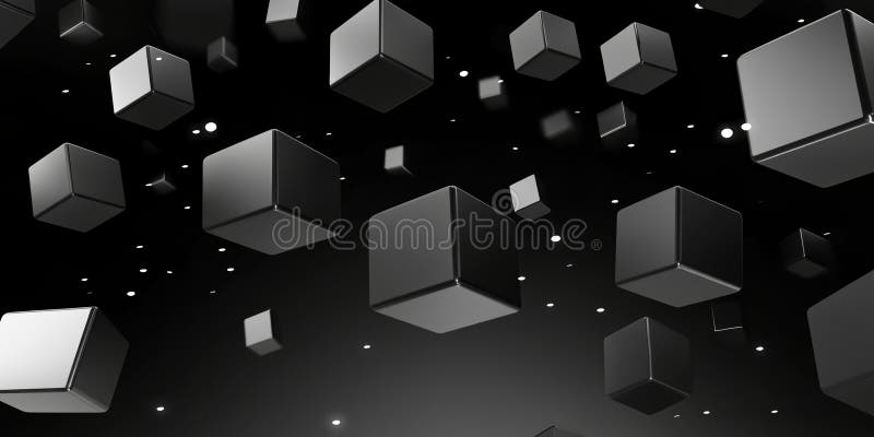 Black Cubes Floating in Abstract Modern Minimalist Dark Background ...
