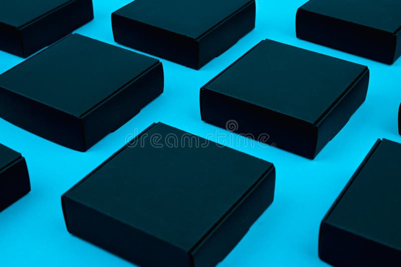 Black Cubes Flow. Black Boxes on Blue. Black Boxes on a Blue Background ...