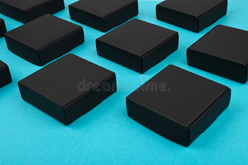 Black Cubes Flow. Black Boxes on Blue. Black Boxes on a Blue Background ...