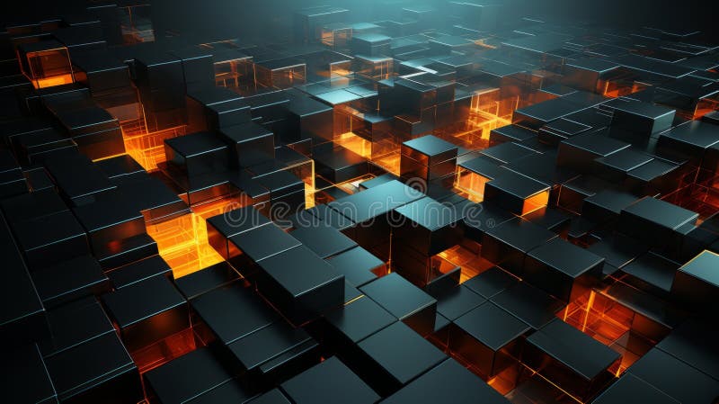 A Black Cubes Pattern with Orange Lights Stock Illustration ...