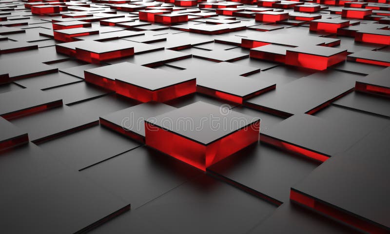 Black Cubes with Red Glass Core Background. Stock Illustration ...