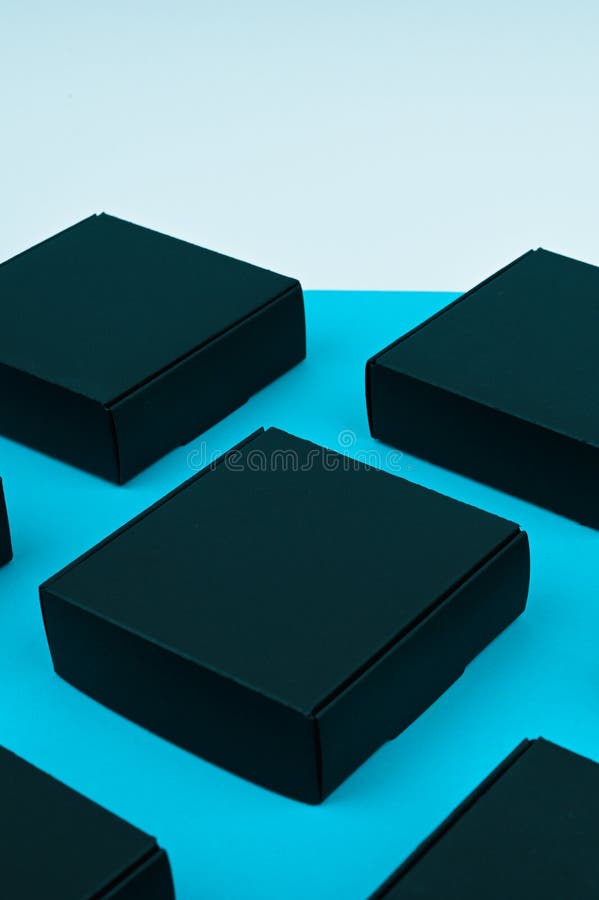 Black Cubes Flow. Black Boxes on Blue. Black Boxes on a Blue Background ...