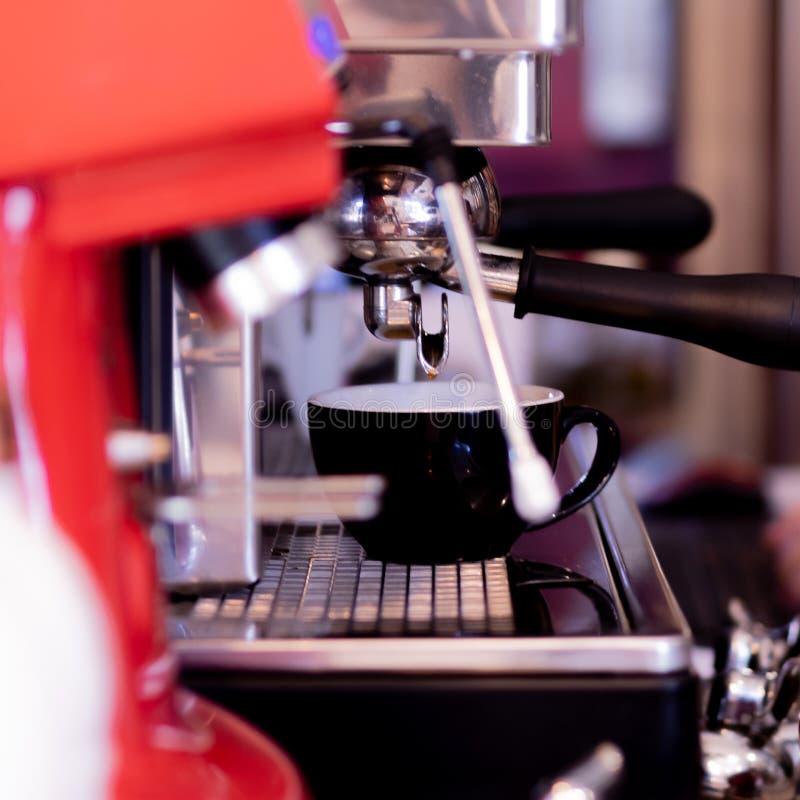 Black Cup in Coffee Machine Ready To Be Filled Stock Photo - Image of ...