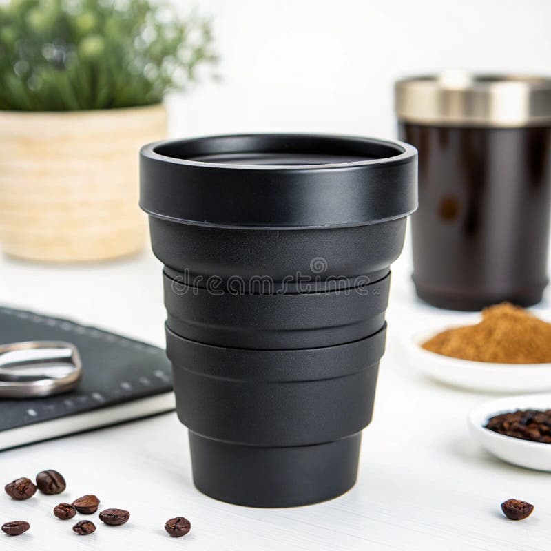 Black Cup Made of Collapsible Reusable Plastic Isolated on White ...