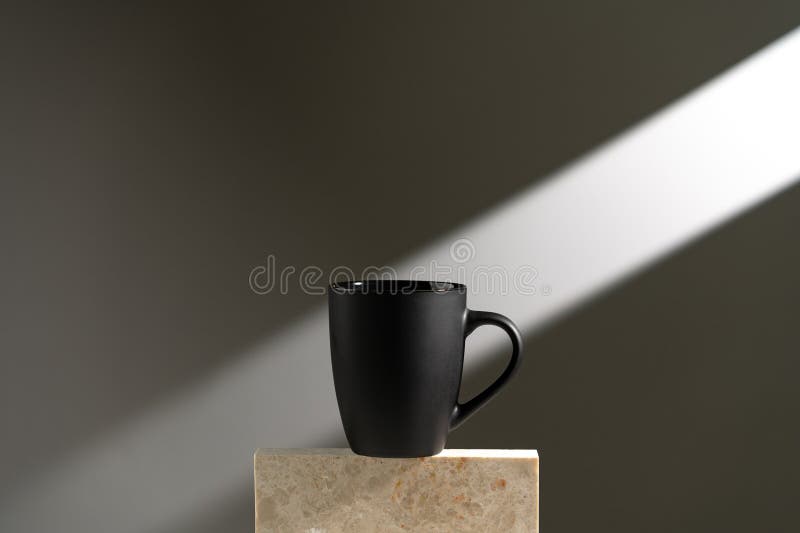 Black Cup Shadow Sun Light Against Gray Background Mock Up Stock Photo ...
