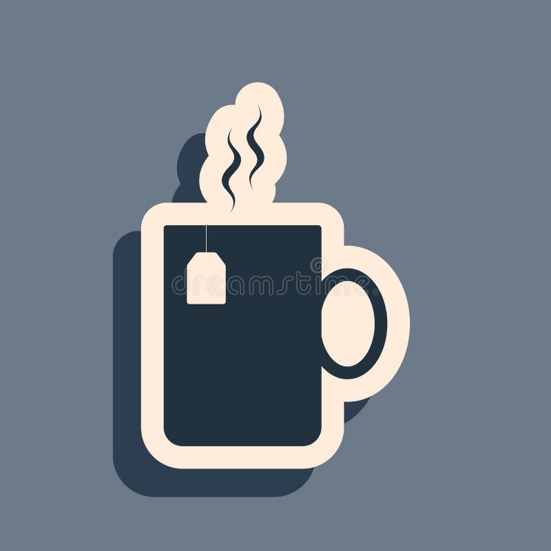 Black Cup of Tea with Tea Bag Icon Isolated on Grey Background. Long ...