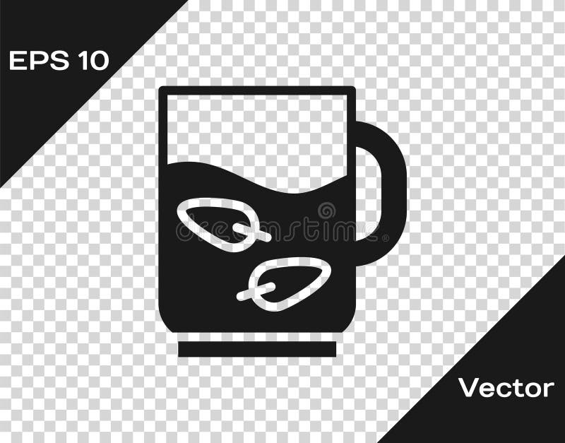 Black Cup of Tea and Leaf Icon Isolated on Transparent Background ...