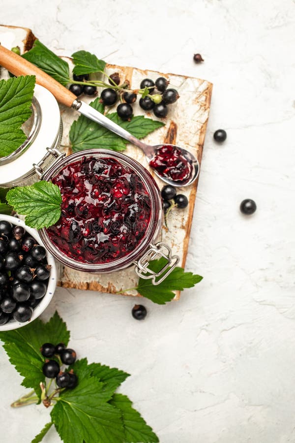 Black Currant Jam Curd, Custard or Jam in Jar. Place for Text, Top View ...