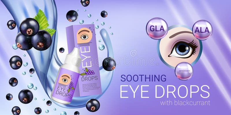Black Currant Eye Drops Ads. Vector Illustration with Collyrium in ...