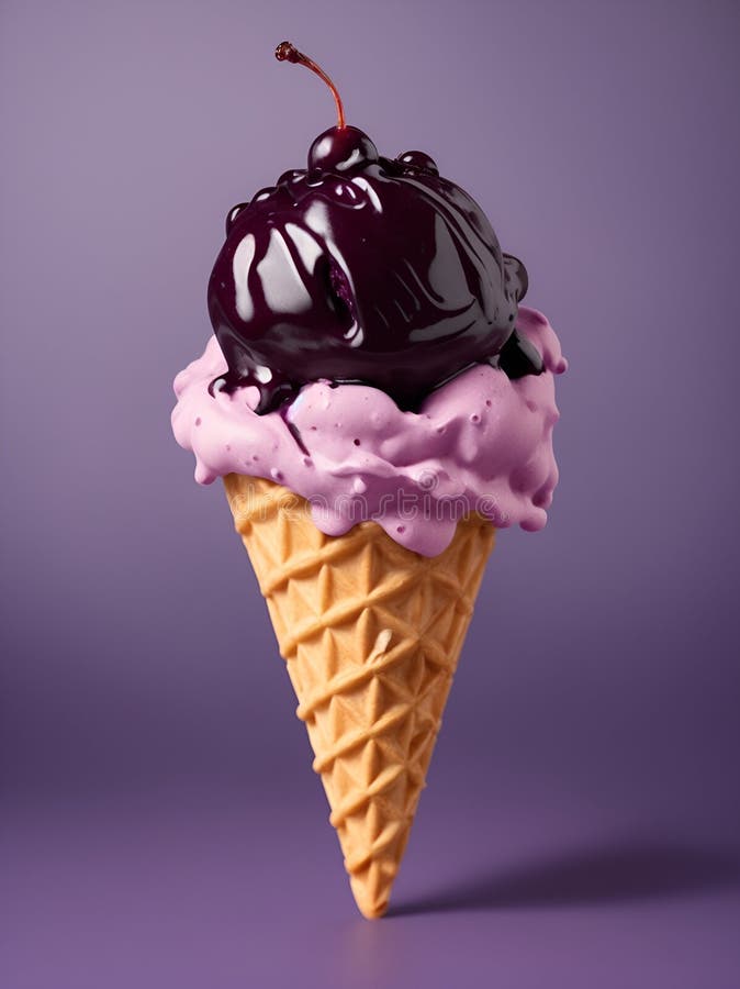 Black Currant Ice Cream Cone Stock Photo - Image of icing, chocolate ...