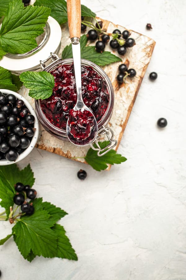 Black Currant Jam Curd, Custard or Jam in Jar. Place for Text, Top View ...