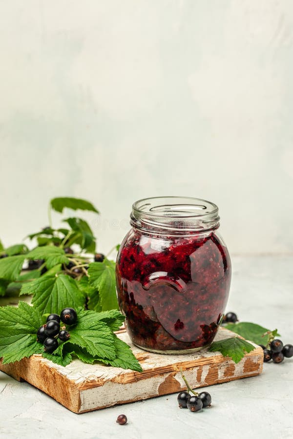 Black Currant Jam Curd, Custard or Jam in Jar. Place for Text, Top View ...