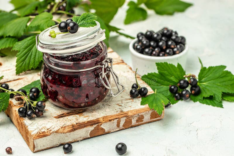 Black Currant Jam Curd, Custard or Jam in Jar. Place for Text, Top View ...