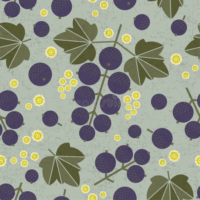 Black Currant Seamless Pattern. Black Currant with Leaves and Flowers ...