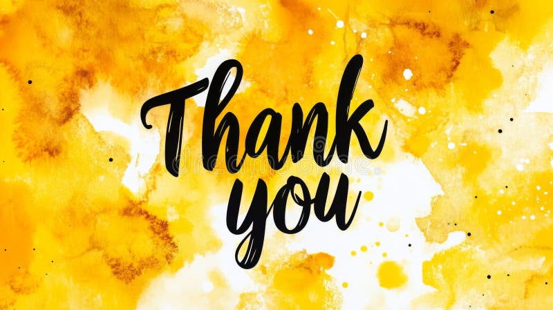 A Black Cursive Thank You Text with a Yellow Splash Background Stock ...