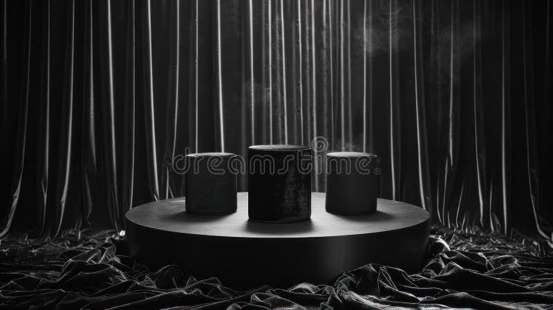 A Black Curtain Surrounds Three Black Objects Stock Illustration ...