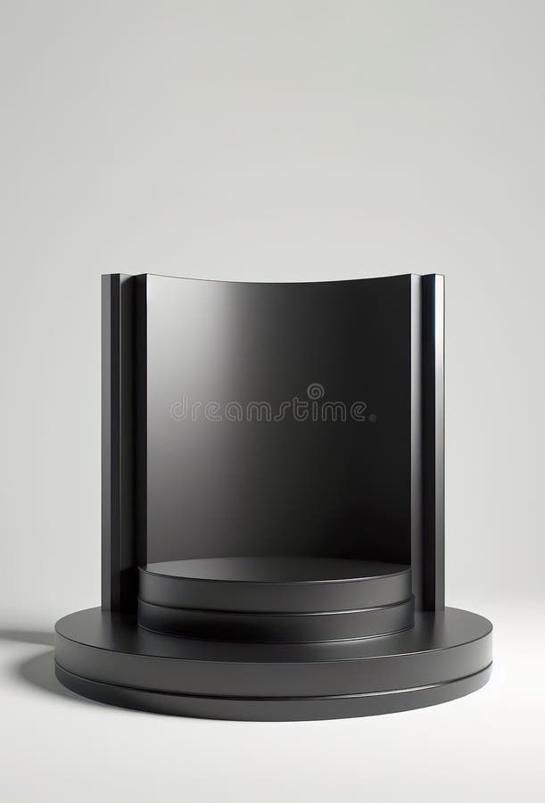 Black Curved Platform with Three Steps Against a White Background Stock ...