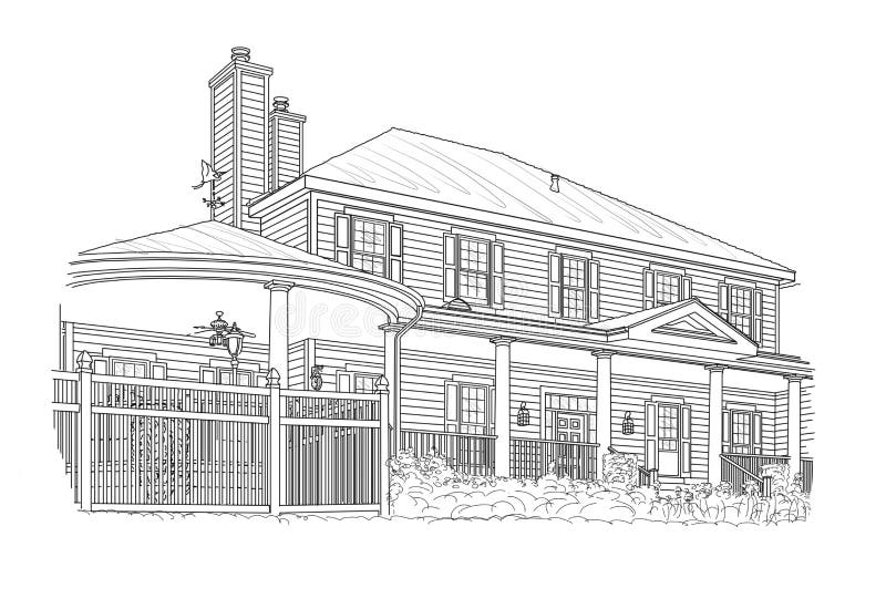Black Custom Built Home Drawing on White Stock Illustration ...