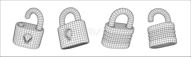 Black Cyber Lock Icons. Padlocks 3d Mesh Grid. Vector Illustration ...