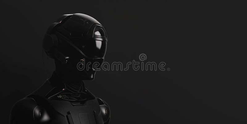 Black Cyber Robot Portrait on Dark Background with Place for Text Stock ...