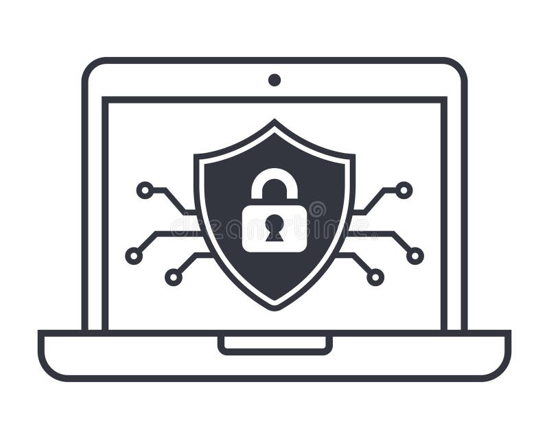 Black Cybersecurity Icon on Laptop. Stock Vector - Illustration of ...