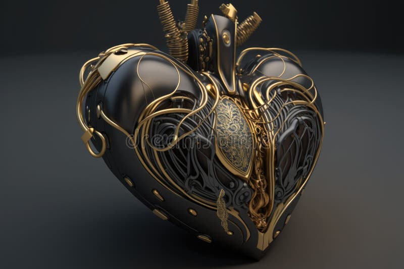 A Black Cyborg Heart, Fitted with Gold Components and Rubber Lines ...