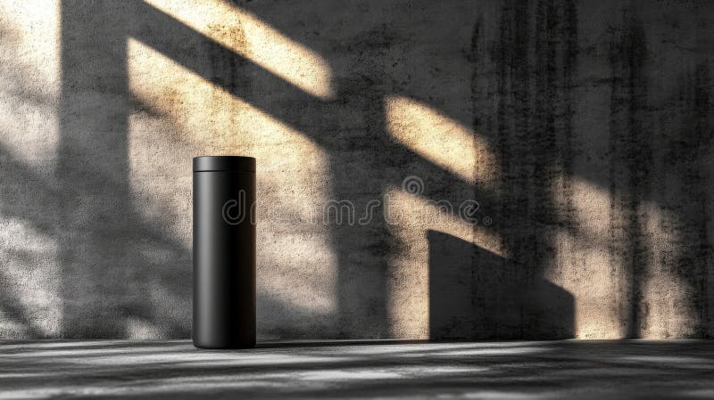 Black Cylinder Speaker Audio Equipment with Shadows on Concrete Gray ...