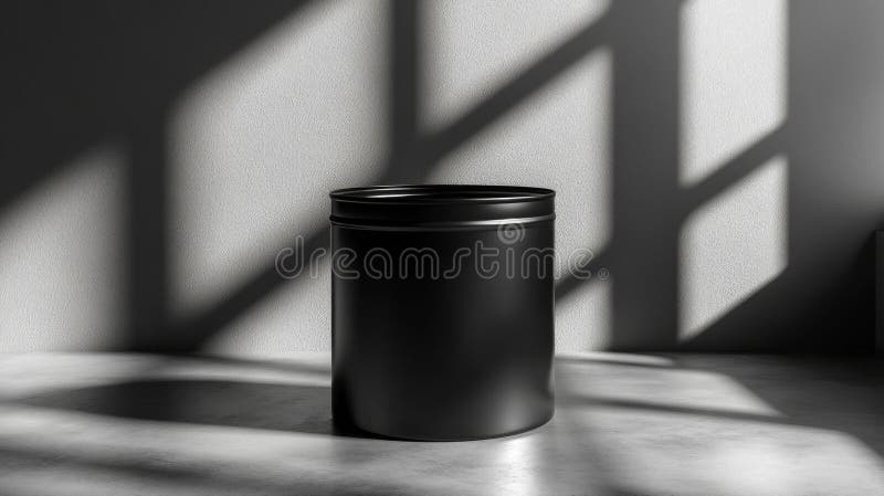 Black Cylindrical Container with Shadows on Textured Gray Background ...