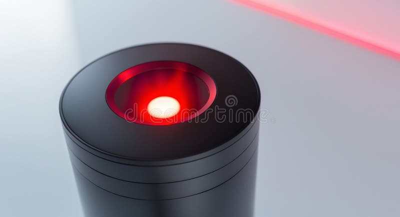 Black Cylindrical Device with Red Light on White Surface. Stock Image ...