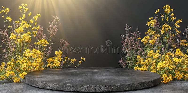 A Black Cylindrical Display Platform, Positioned in Front of a Metallic ...