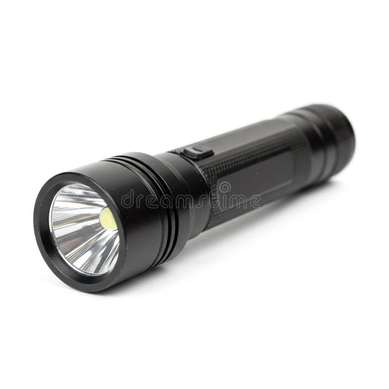 Black Cylindrical Flashlight with a Textured Grip for Secure Handling ...