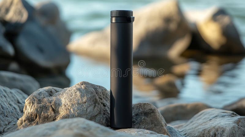Black Cylindrical Object on Rocks Near Water Stock Illustration ...