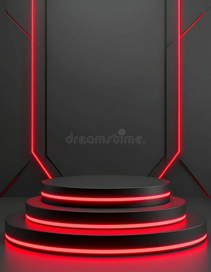 Black Cylindrical Platform with Red Neon Lights Stock Illustration ...