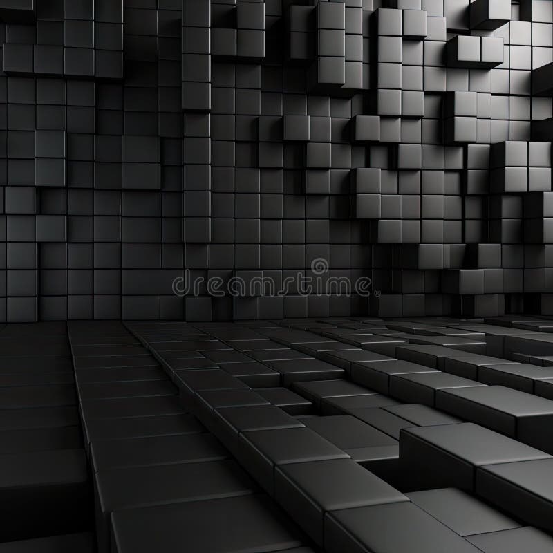 Black 3D Blocks Wall Background for Technology Designs. Stock ...