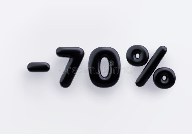 Black 3D Discount Sign Minus 70 Percent on a White Background. Stock ...