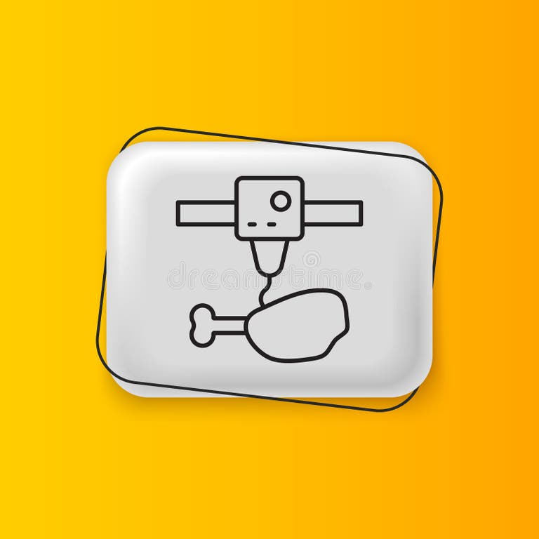 Black 3D Printer Chicken Leg Icon Isolated on Yellow Background. 3d ...