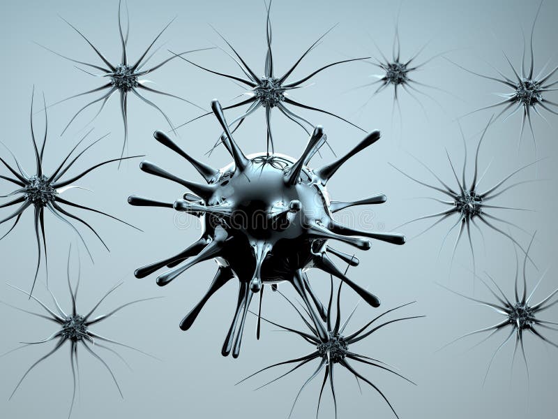 Black 3D Virus Model on Blurry Neuron Background. Depth of Field 3d ...