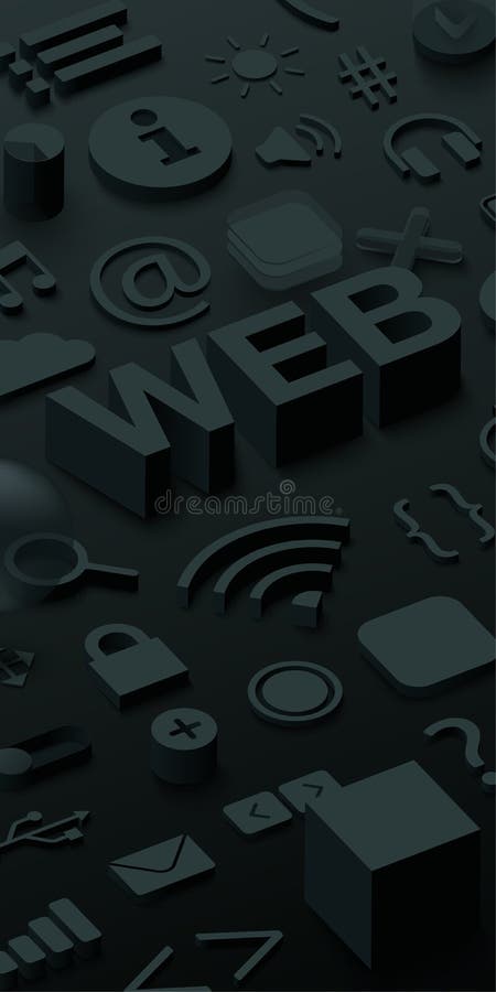 Black 3d Web Background with Internet Symbols. Stock Vector ...