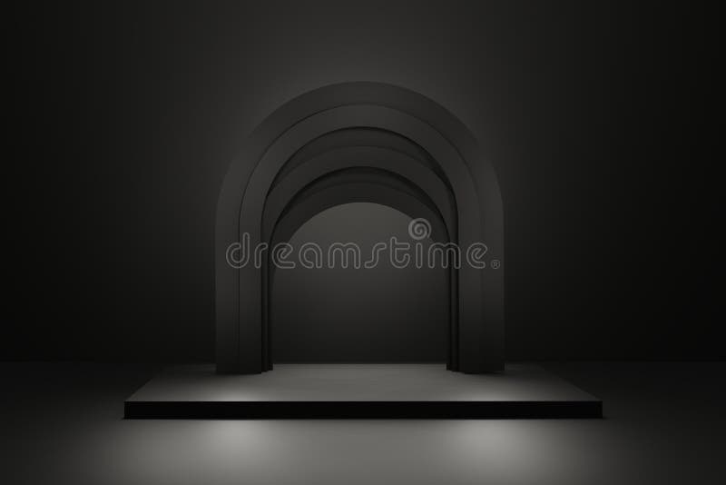 Black Dark Realistic Rectangular Pedestal Podium with Arch, Luxury ...