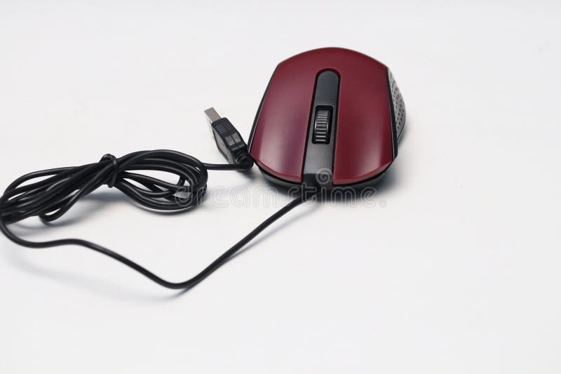 Black and Dark Red Optical Mouse, with USB Cable. Stock Photo - Image ...