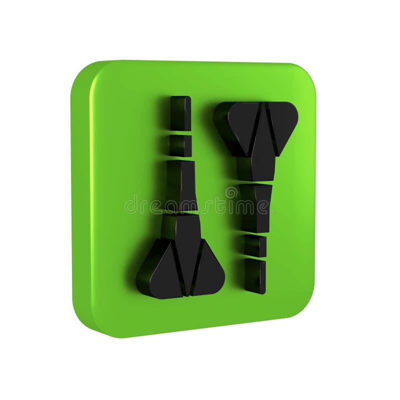 Black Dart Arrow Icon Isolated on Transparent Background. Green Square Button Stock Illustration ...