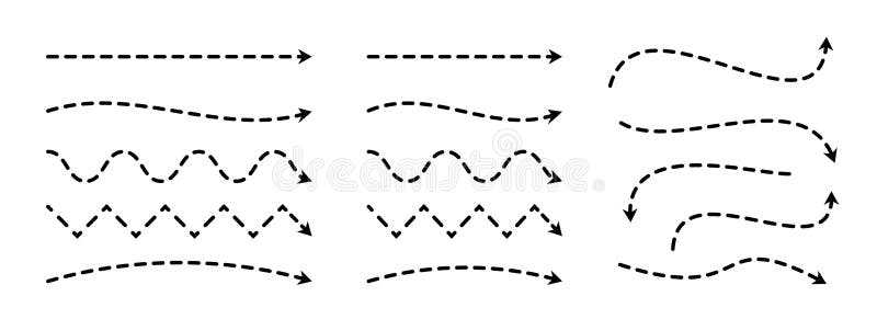 Black Dashed Arrows Set. Wavy Zigzag Arrow Collection. Doodle Sketched ...