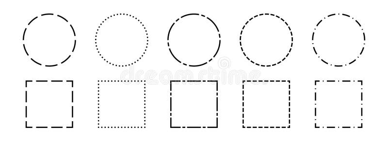 Black Dashed Frame Collection. Dashed Outline Circle and Square Border ...